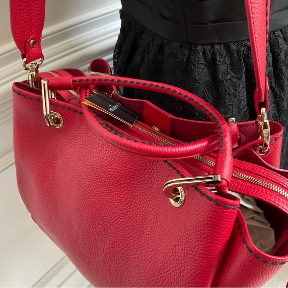 Plinio Visona | Bags | Plinio Visona Red Double Handle Leather Satchel ...